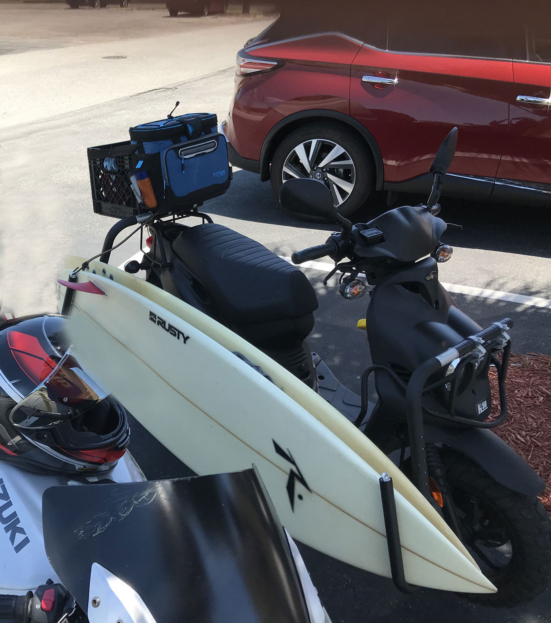 Moped Surfboard Rack | Dual-Mount & Holds Longboards